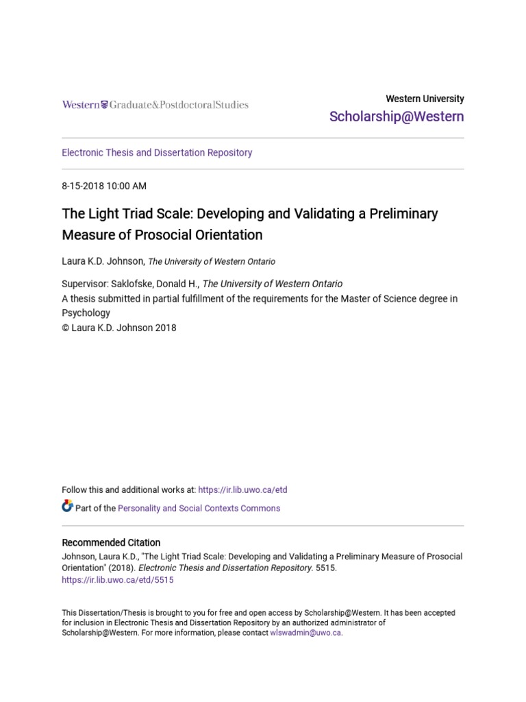 The Light Triad Scale - Developing and Validating A Preliminary Me ...