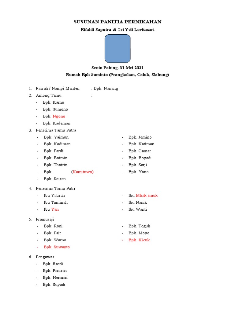 Susunan Panitia Pernikahan | PDF