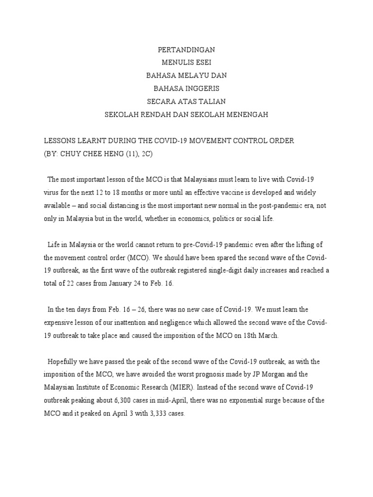 Lesson(s) Learnt During The Covid-19 Movement Control Order (BI) | PDF ...