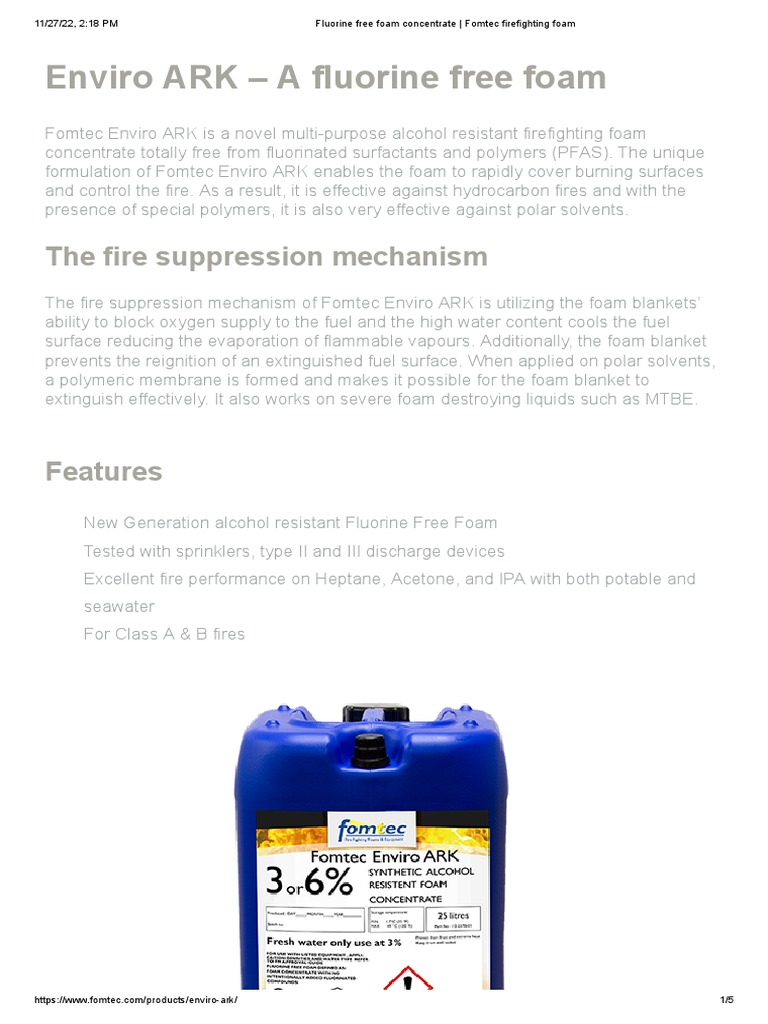 Fluorine Free Foam Concentrate - Fomtec Firefighting Foam - 1 | PDF ...