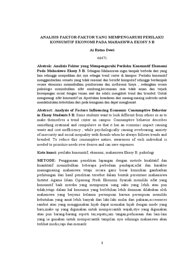 Analisis Perilaku Konsumtif Terhadap Mahasiswa | PDF
