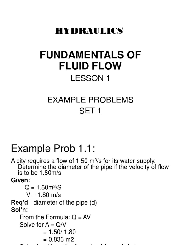 Hydraulics 2 - Lesson 1 - Example Problems | PDF | Physical Quantities | Continuum Mechanics