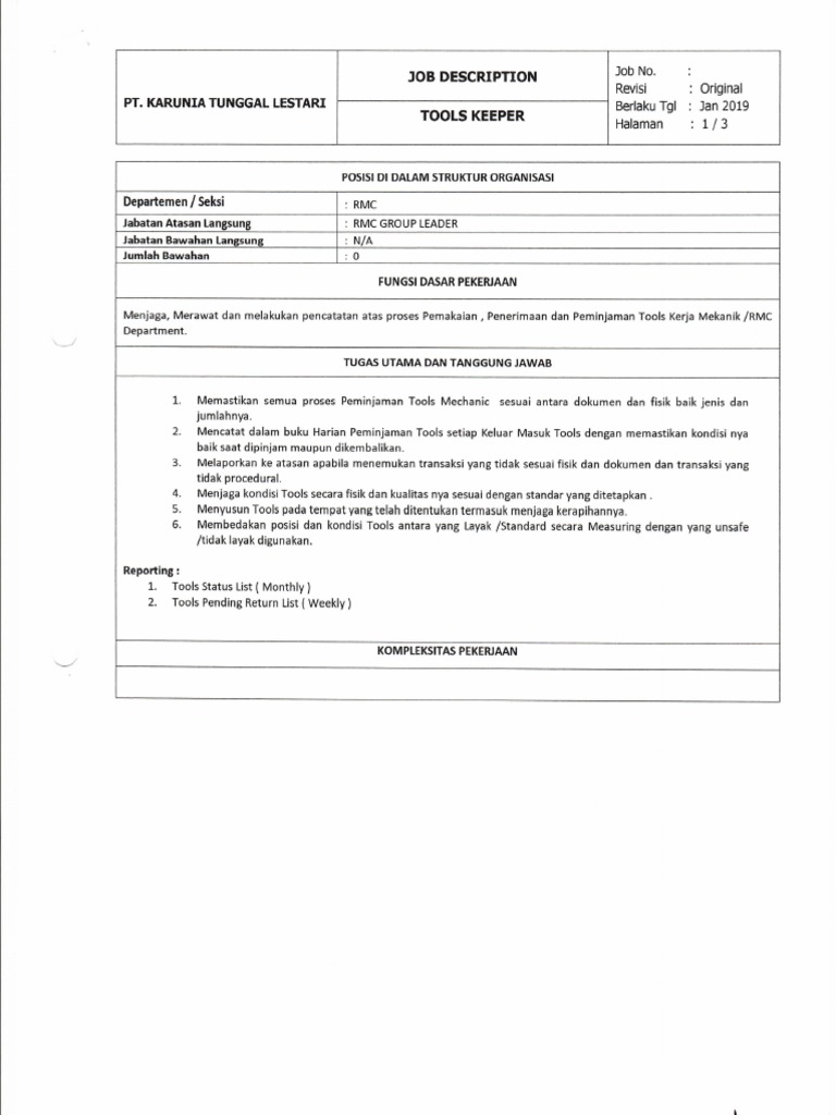 Job Desc - Tools Keeper | PDF