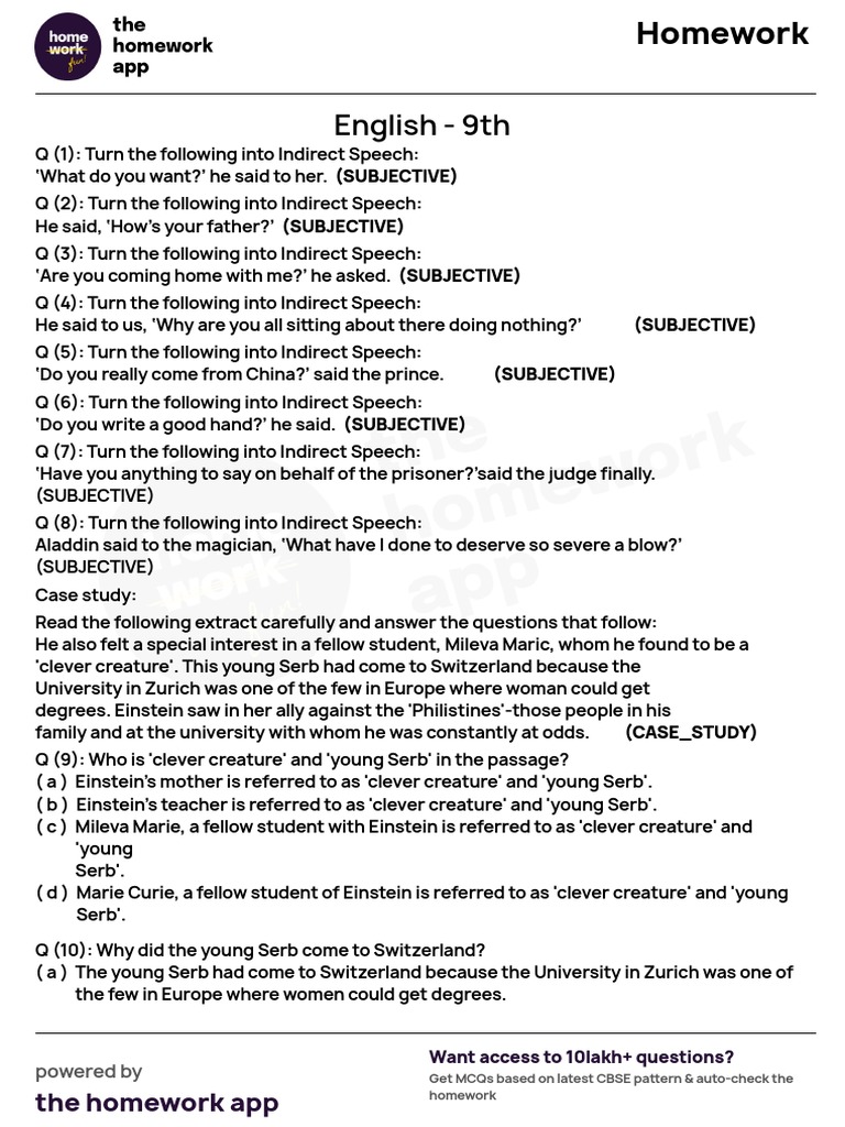 Questions - Homework - 9th - English - 2022-09-09T1509 | PDF | Albert ...