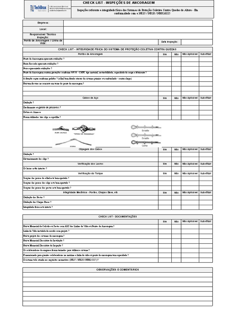 Check list de inspeção de sistemas de proteção contra quedas | PDF