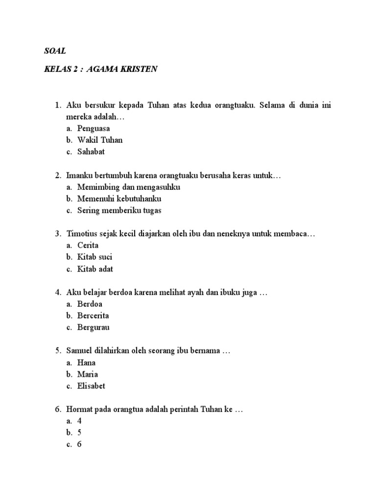 Soal Kelas 2 Agama Kristen | PDF