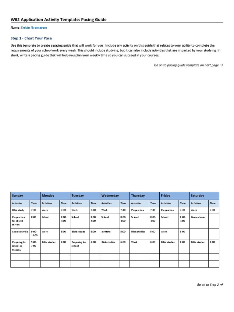 pc103 Document w02ApplicationActivityTemplate PacingGuide | PDF | Procrastination | Professional ...