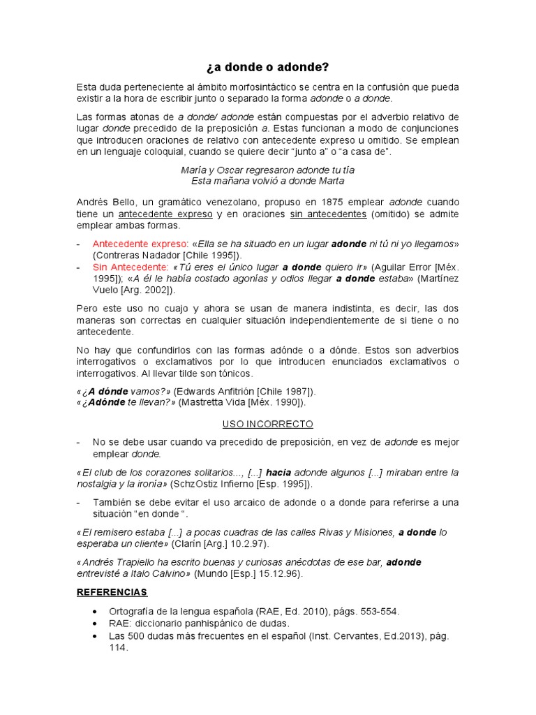 A Dónde o Adonde | PDF | Lengua española | Lingüística