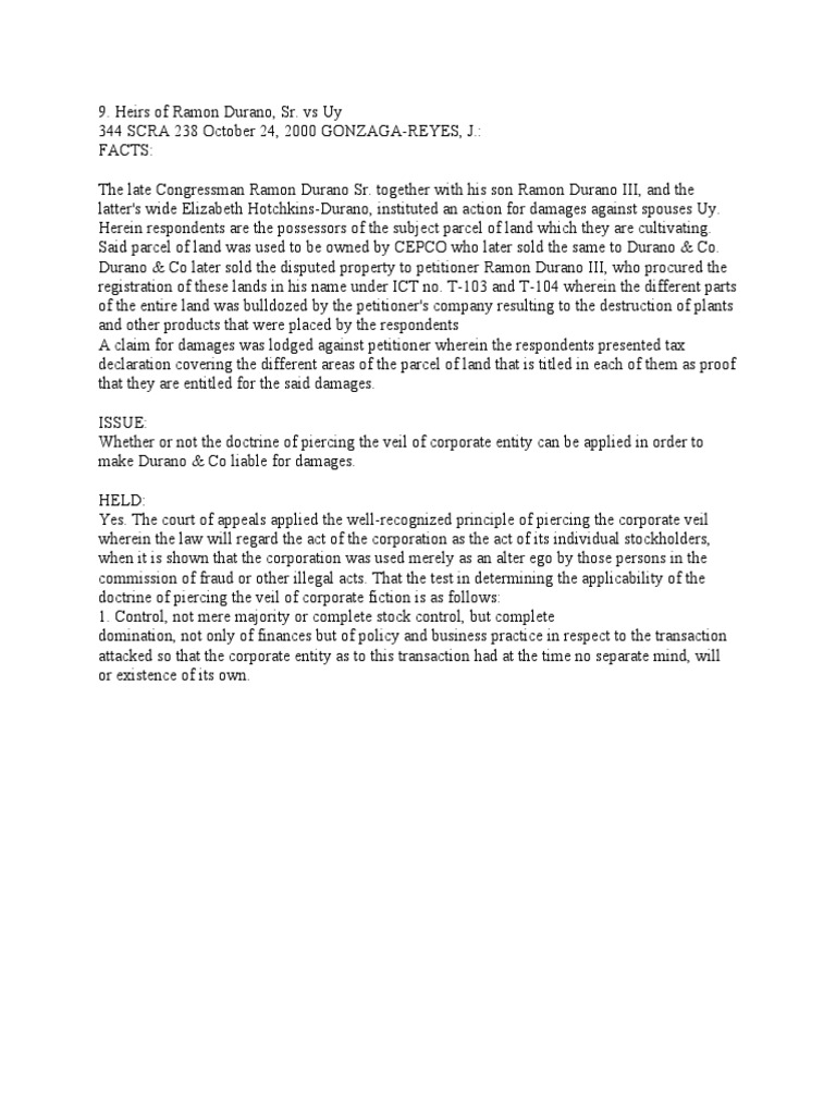 Heirs of Ramon Durano, Sr. Vs Uy | PDF