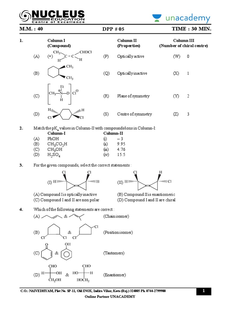 Determining Optical Activity, Isomerism, and Relative Strengths of Organic Compounds | PDF ...