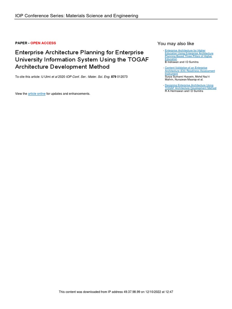 Enterprise Architecture Planning For Enterprise University Information ...