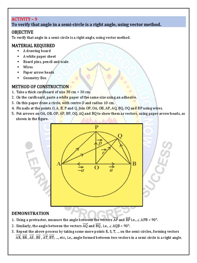 Activity9 Angle in Semi-Circle Is A Right Angle by Vector Method | PDF ...