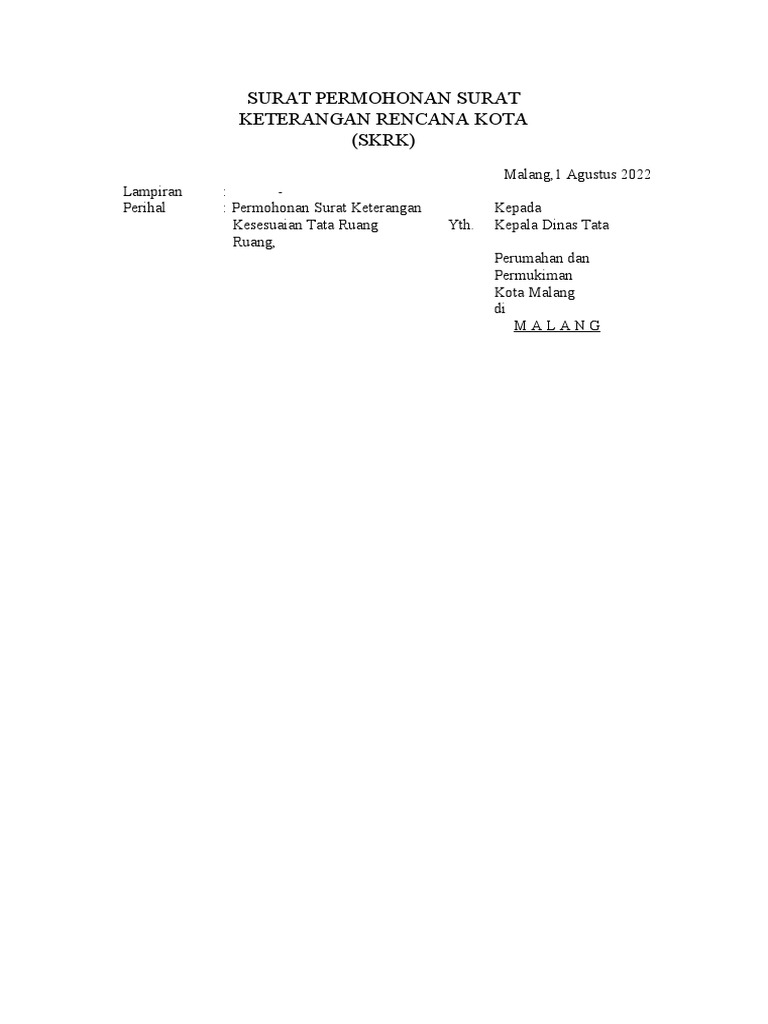 Surat Permohonan Surat Keterangan Rencana Kota | PDF Surat Permohonan Surat Keterangan Rencana Kota | PDF