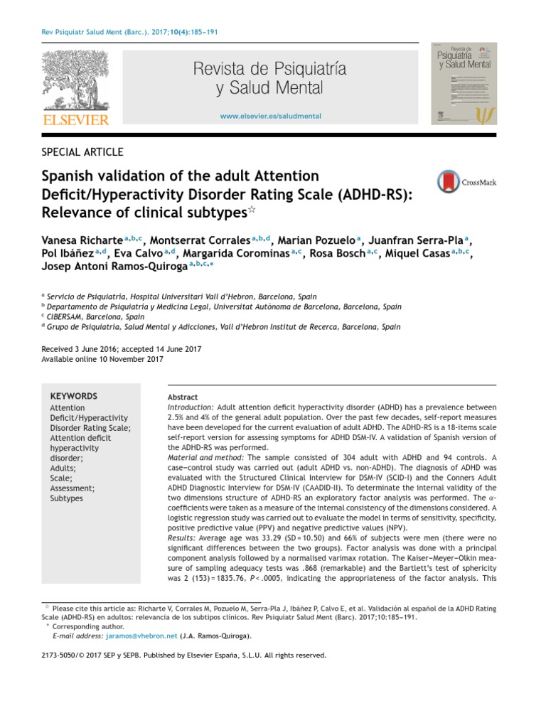 Validación Española ADHD-RS | PDF | Attention Deficit Hyperactivity Disorder | Adult Attention ...