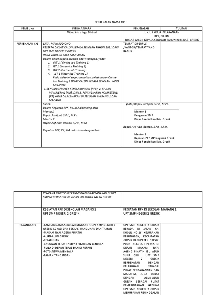 Skenario Video CKS RPK KM PK | PDF