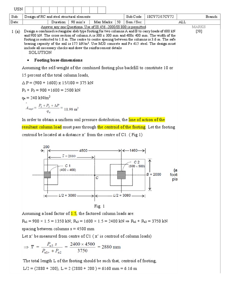 IAT-III Question Paper With Solution of 18CV72 Design of RCC and Steel ...