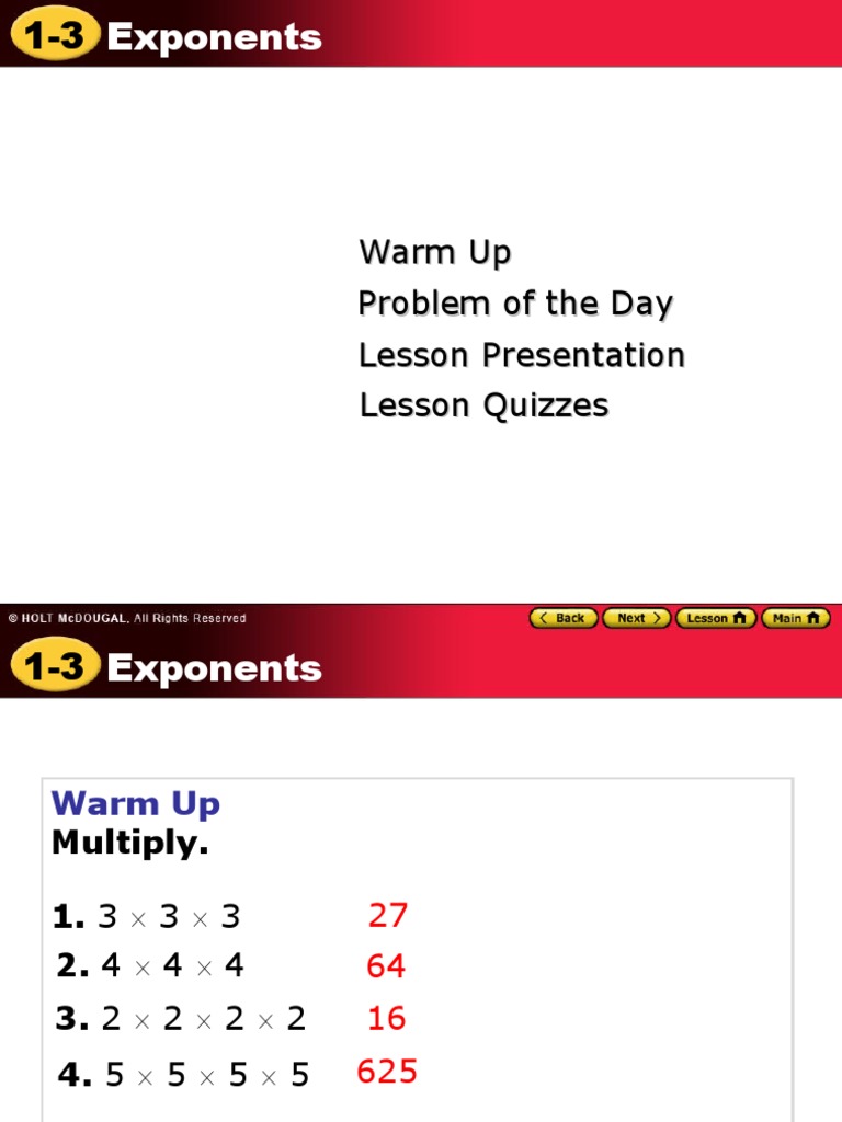 Warm Up Lesson Presentation Problem of The Day Lesson Quizzes | PDF