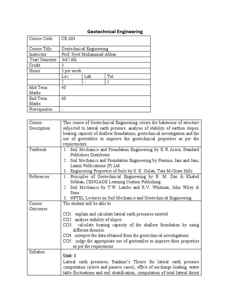 Analysis of Lateral Earth Pressures, Slope Stability, Bearing Capacity of Foundations ...