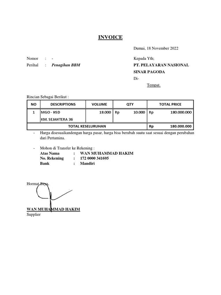 Invoice - 18-11-2022-Pt Pelayaran Nasional Sinar Pagado | PDF