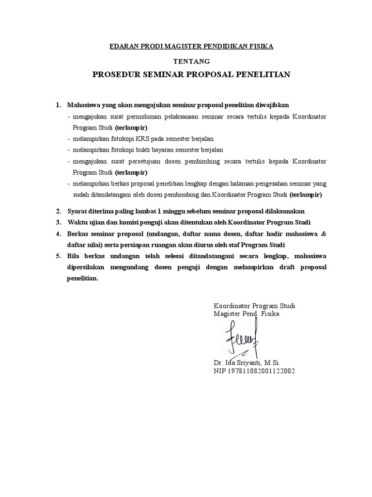 Prosedur Seminar Proposal Penelitian Fisika | PDF | Teknologi & Rekayasa