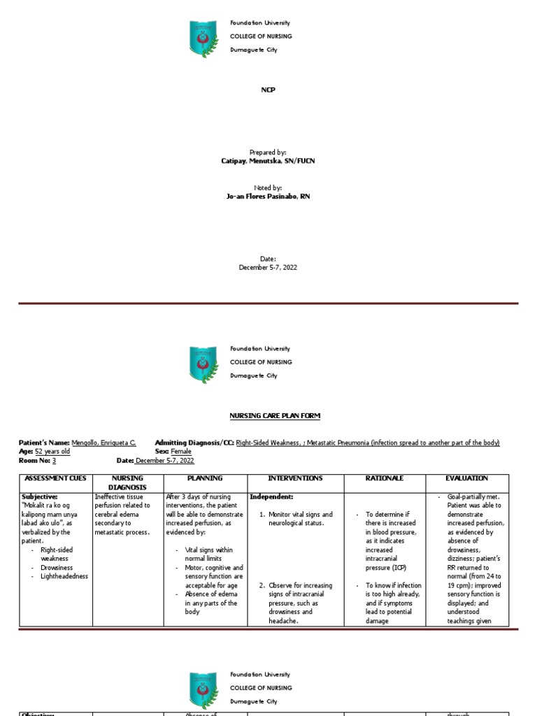 CCU NCP Week 2 | Download Free PDF | Human Diseases And Disorders | Medicine