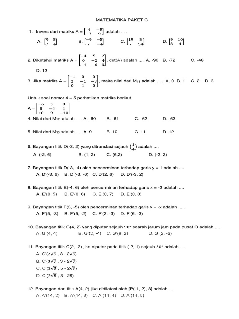 Soal dan Jawaban Matematika Paket C | PDF