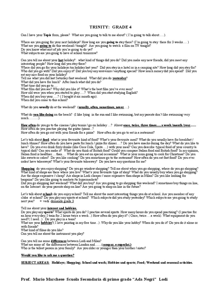 Trinity Grade 4 | Download Free PDF | Meal | Lunch