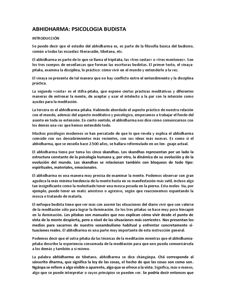 Abhidharma Psicologia Budista | PDF | Mente | Pensamiento