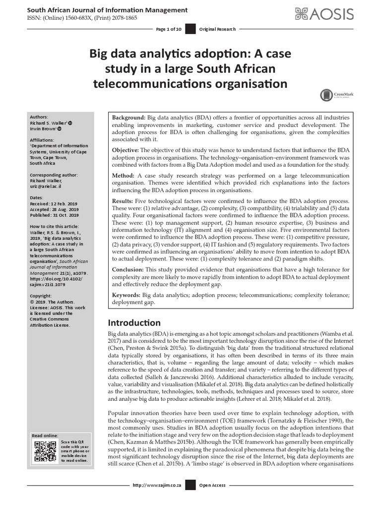 Big Data Analytics Adoption A Case Study In A Larg Pdf Big Data