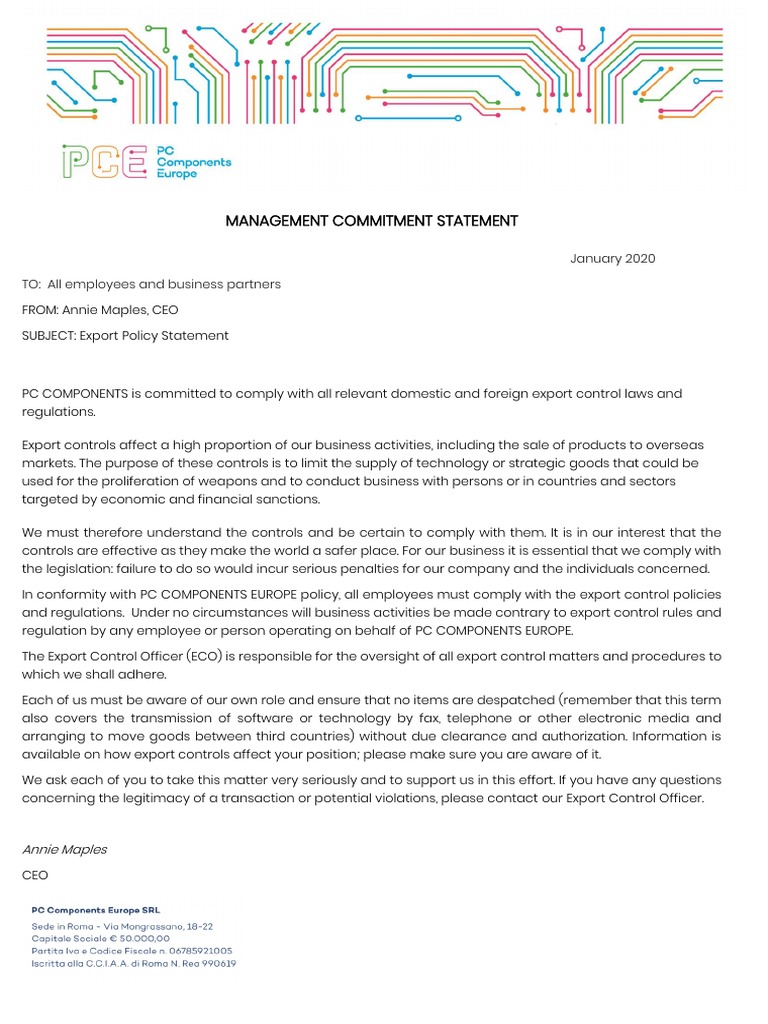Export Policy Commitment Statement | PDF