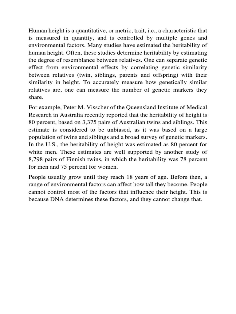 Factors Affecting Human Height | PDF | Growth Hormone | Heritability