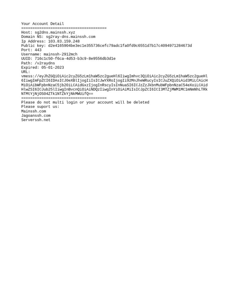 Vmess Account Details and Configuration | PDF