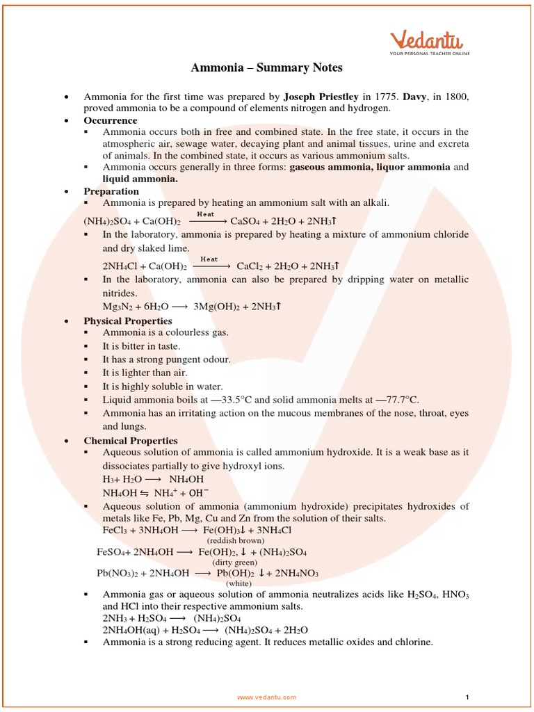 Class 10 Chemistry Chapter 9 Revision Notes | PDF | Ammonia | Hydroxide