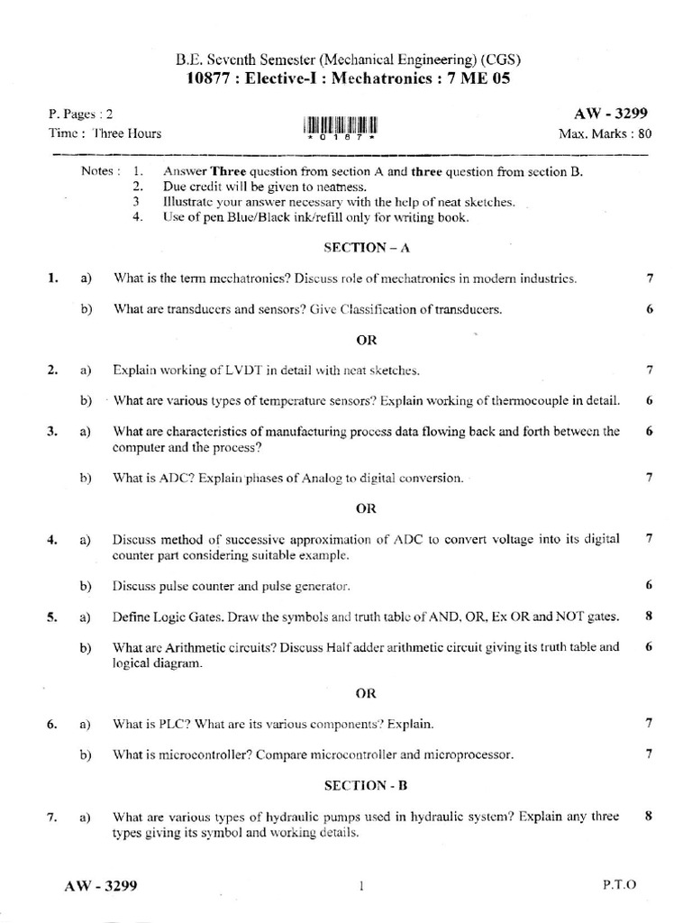 Mechatronics Exam Guide | PDF | Computer Engineering | Electrical ...