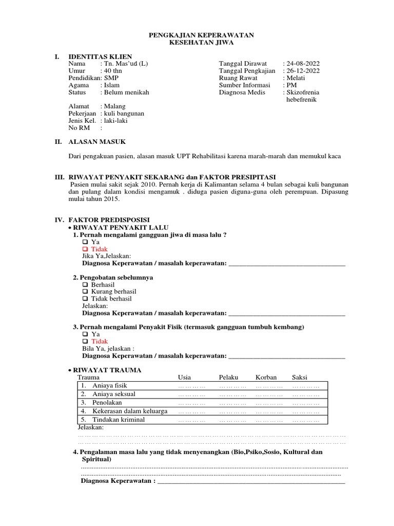Pengkajian Keperawatan Jiwa 1 Salvy | PDF | Pengembangan Diri