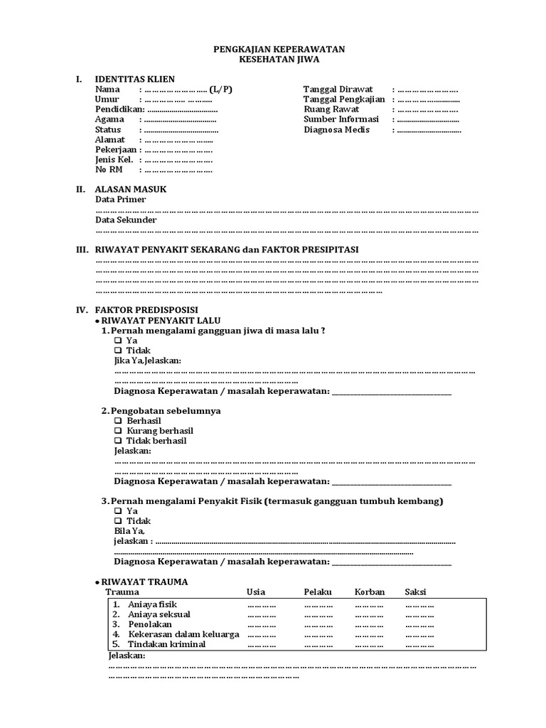 Pengkajian Keperawatan Jiwa & Api | PDF