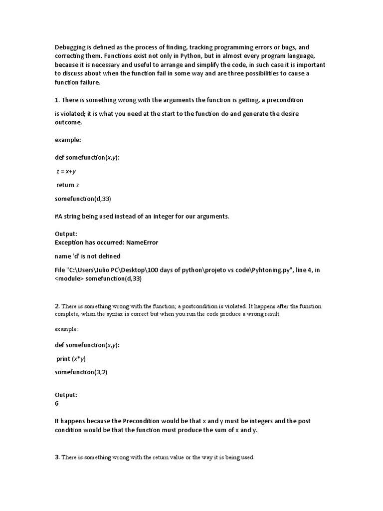 Debugging Function Failures in Python | PDF