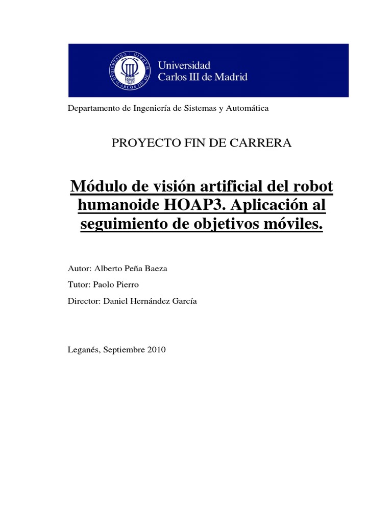 Modulo de Vision Artificial Del Robot Humanoide HOAP3 Aplicacion Al ...