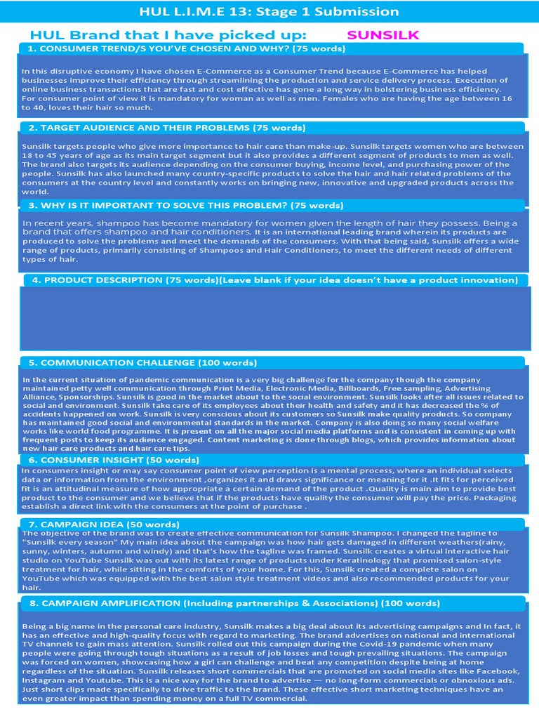 HUL LIME 13 Case Submission Format | PDF | Advertising | Popular Culture & Media Studies
