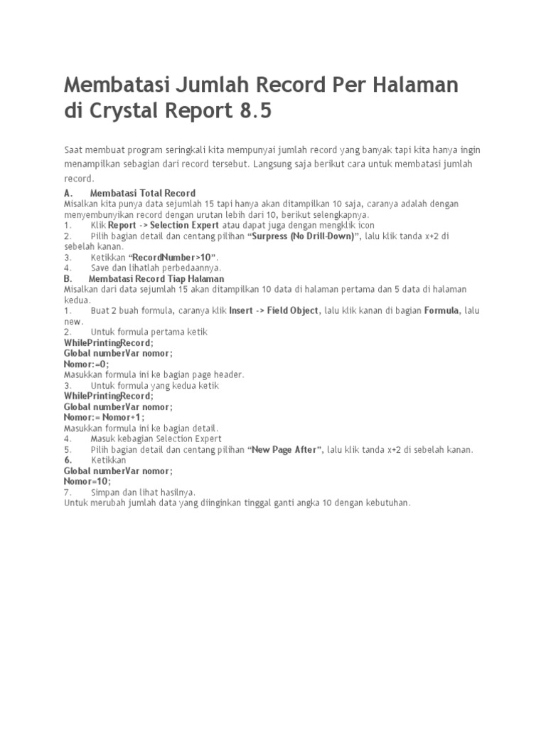 Membatasi Jumlah Record Per Halaman Di Crystal Report | PDF