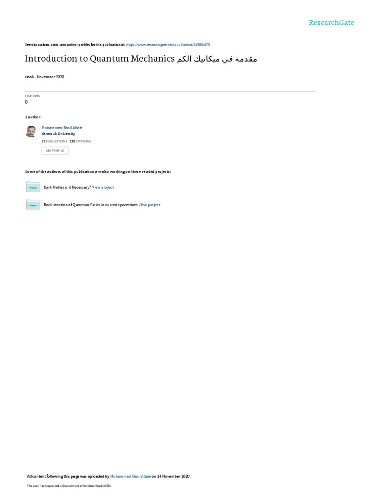 Introduction To Quantum Mechanics | PDF