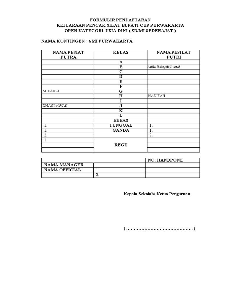Formulir Tim Smi Purwakarta | PDF
