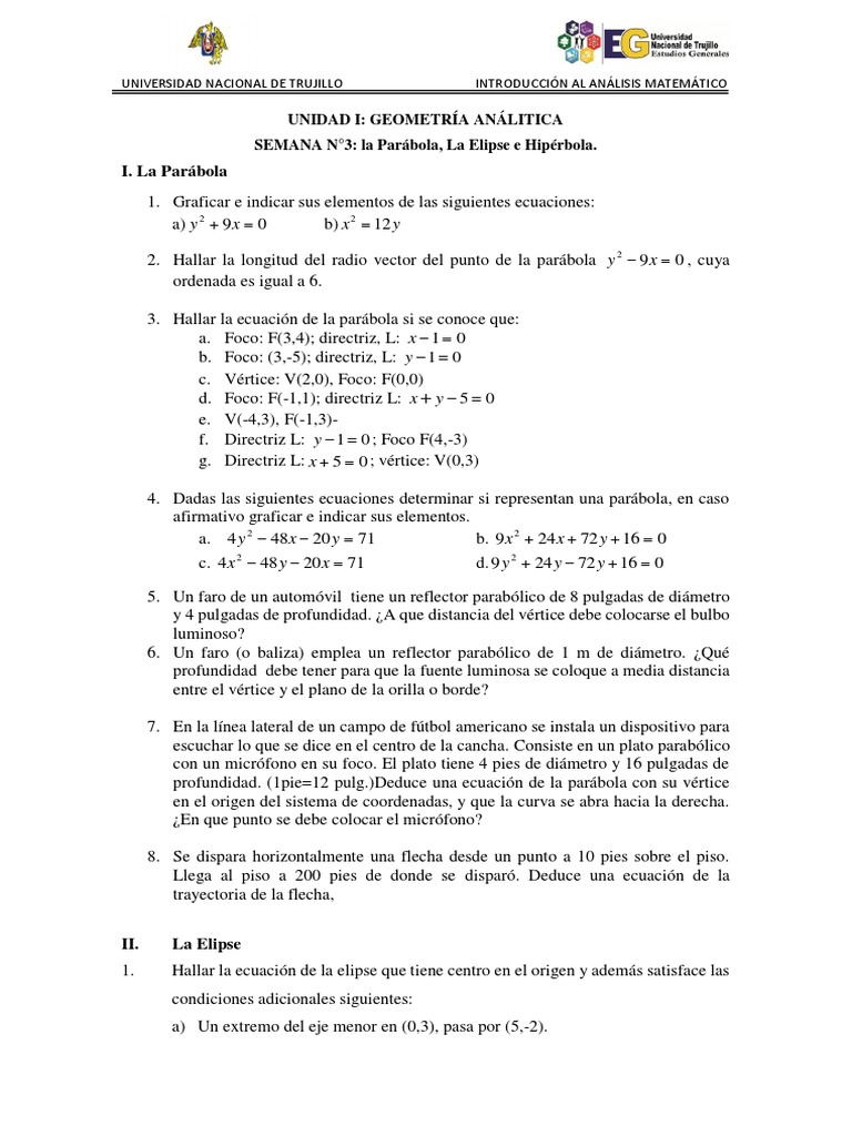 Parábolas, Elipses e Hipérbolas: Análisis Matemático | PDF | Elipse | Geometría Elemental