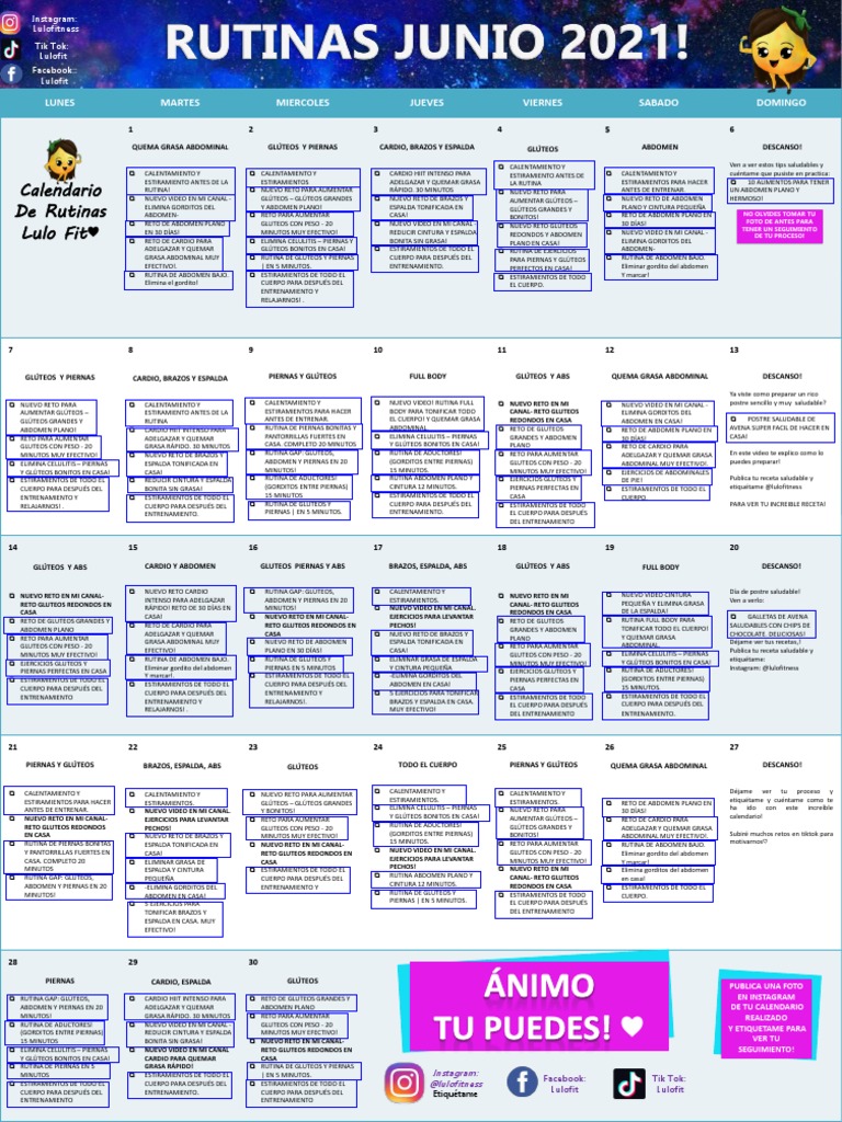 Calendario de Rutinas Lulo Fit | PDF