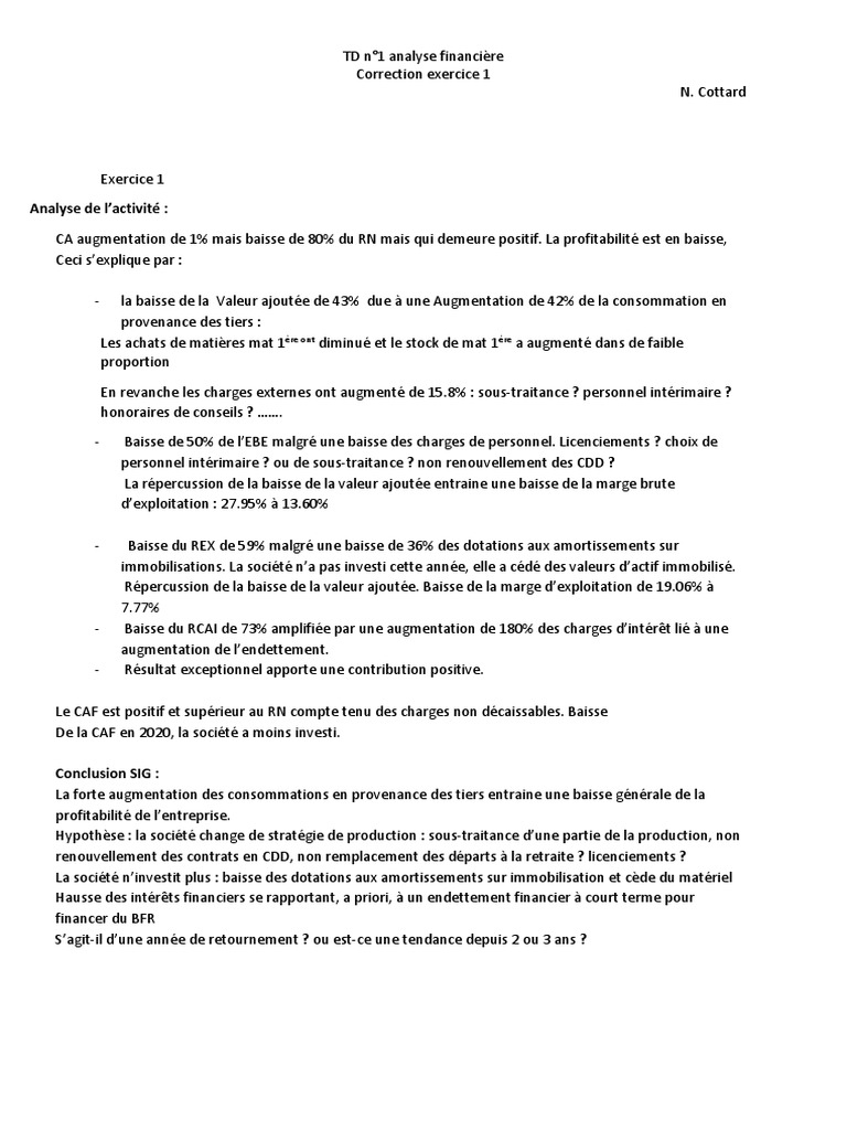 TD n-1 2022 2023 Correction Exercice 1 | PDF | Les sociétés | Business