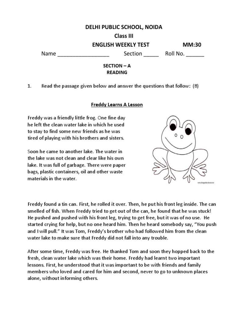 Class III English Weekly Test | PDF | Elephant