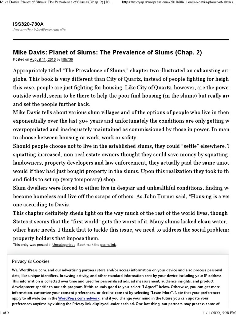 Mike Davis Planet of Slums The Prevalence of Slums | PDF | Internet ...