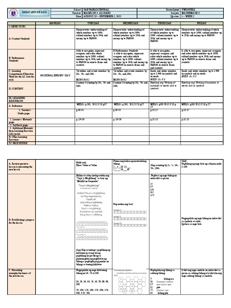 Q1 Week 2 Math DLL | PDF | Learning | Cognition
