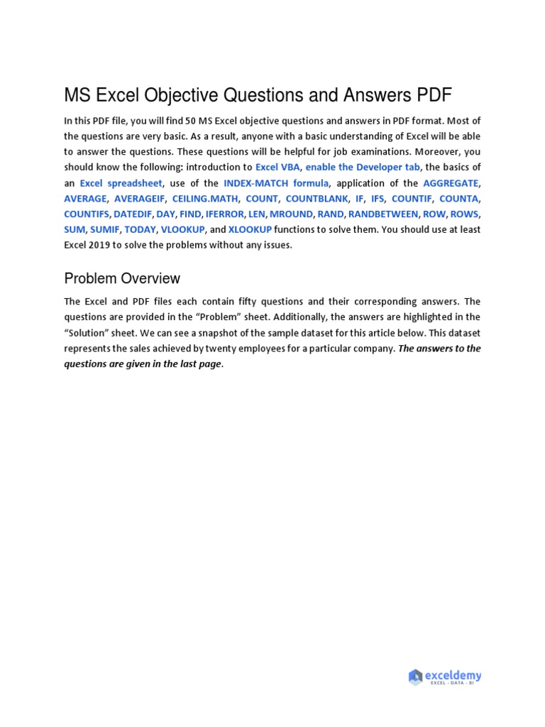 MCQ Questions and Answers | PDF | Microsoft Excel | Spreadsheet