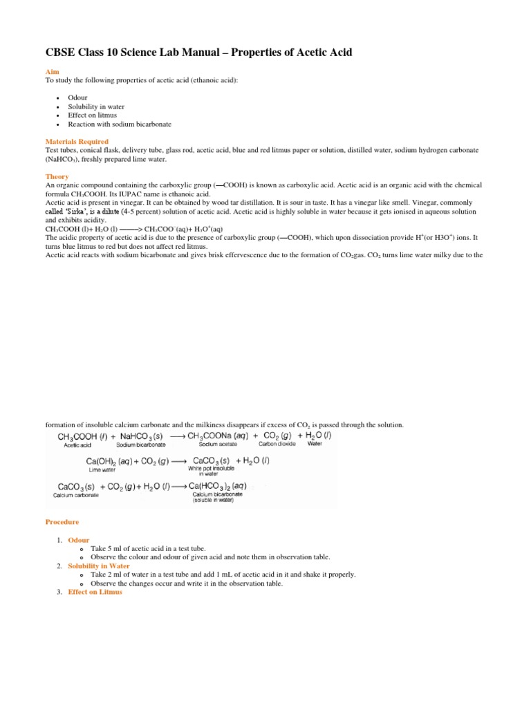 Properties of Acetic Acid Experiment | PDF | Acid | Acetic Acid